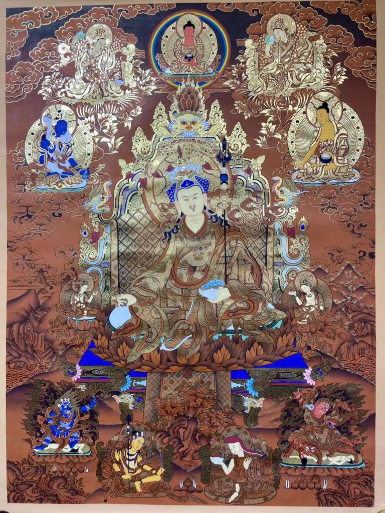 编号173-478062：红金唐卡-莲花生大士（100*70CM左右） | 沃唐卡www.WoTangKa.com