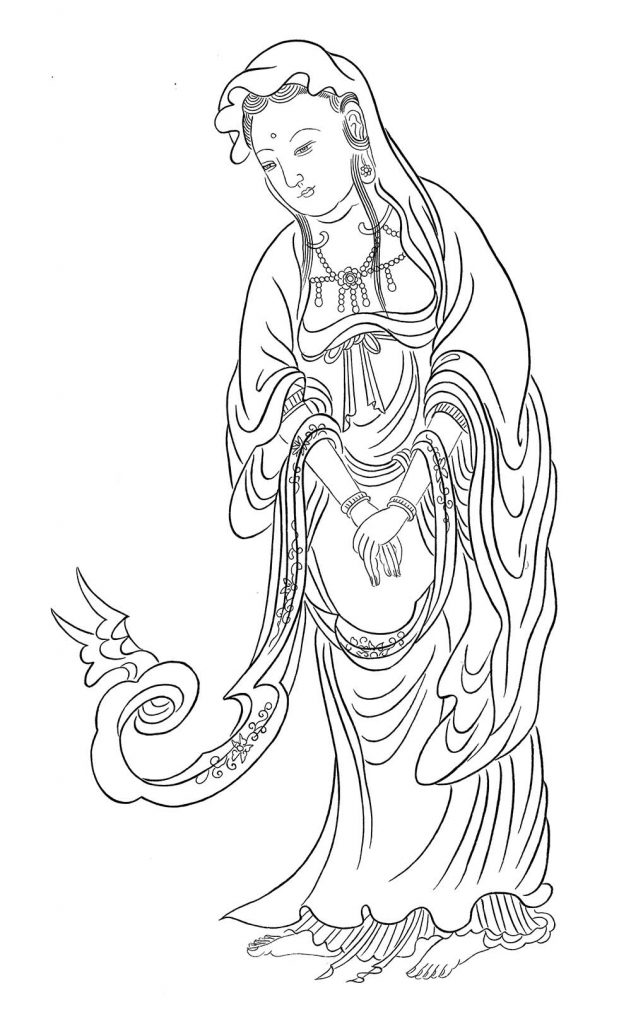 沃唐卡-唐卡白描线稿编号RD80579：白衣观音 | 沃唐卡www.WoTangKa.com